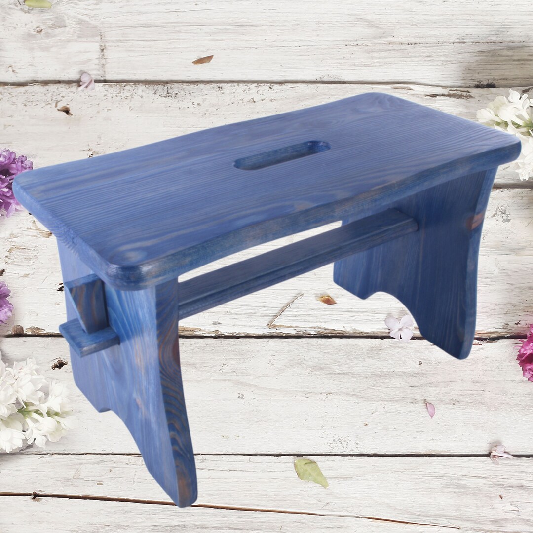 Blue Small Wooden Stool | Kids Shoe Changing Seat Foot Step Rest Chair ...