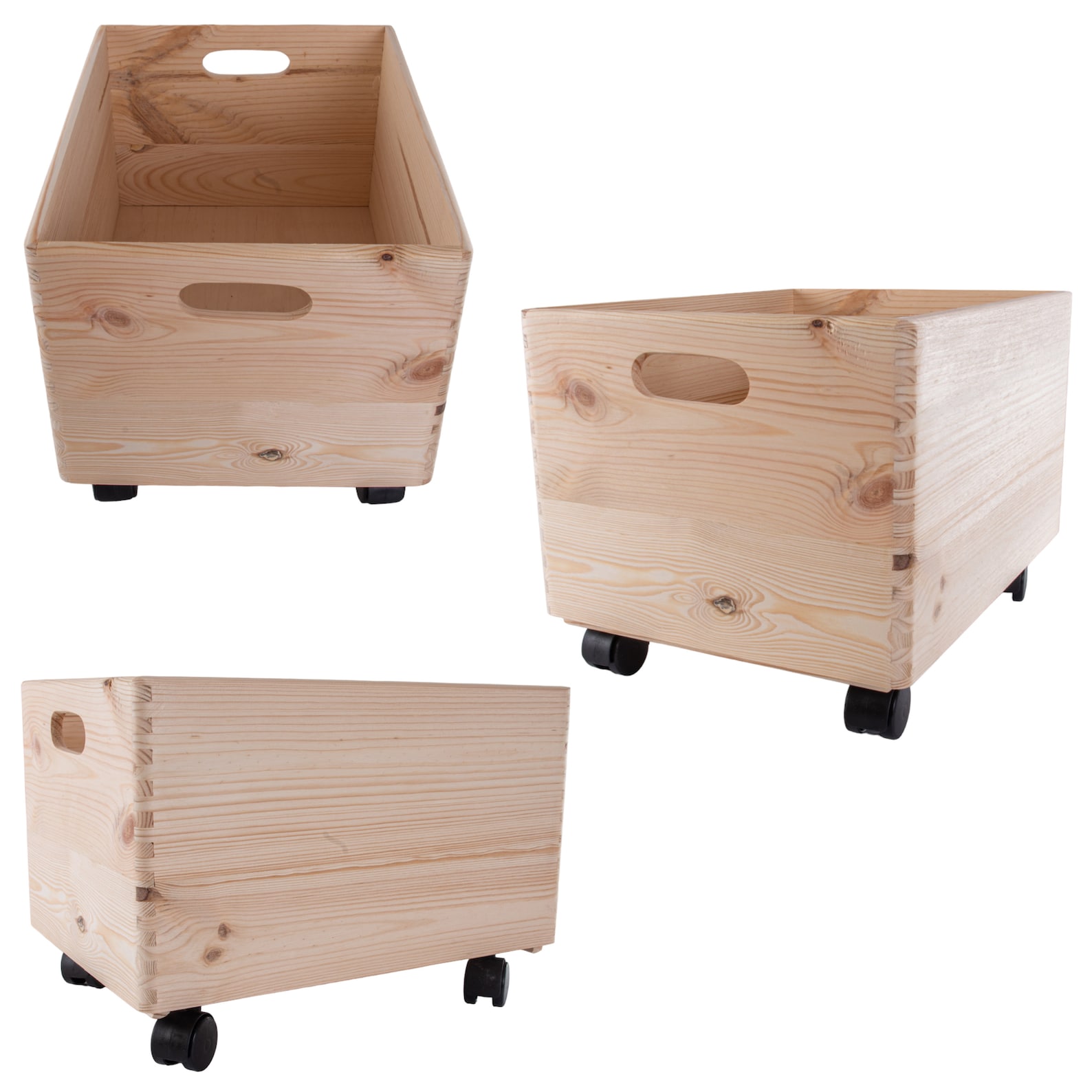 Large Deep Wooden Display Open Storage Box With Cut-out Handles ...