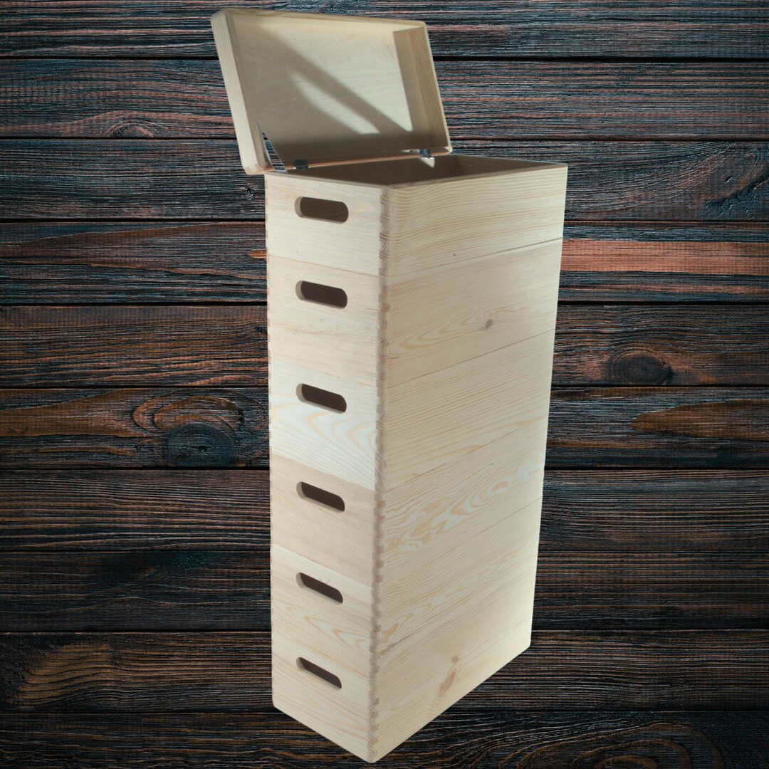 6 Tier Stackable Long Wooden Storage Box Tower With Lid and Handles for ...
