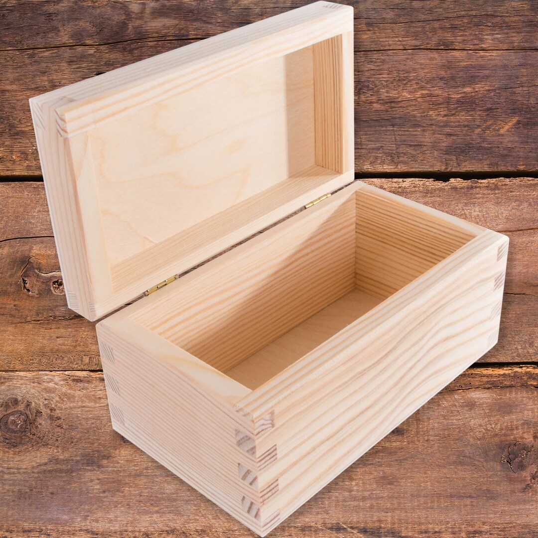 Small Wooden Oblong Box With Hinged Lid | 16x9x8 Cm | Keepsake Trinket ...