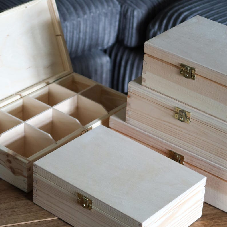 Wooden 12 Compartments Box With Lid | Tea Jewellery Trinket Keepsake ...