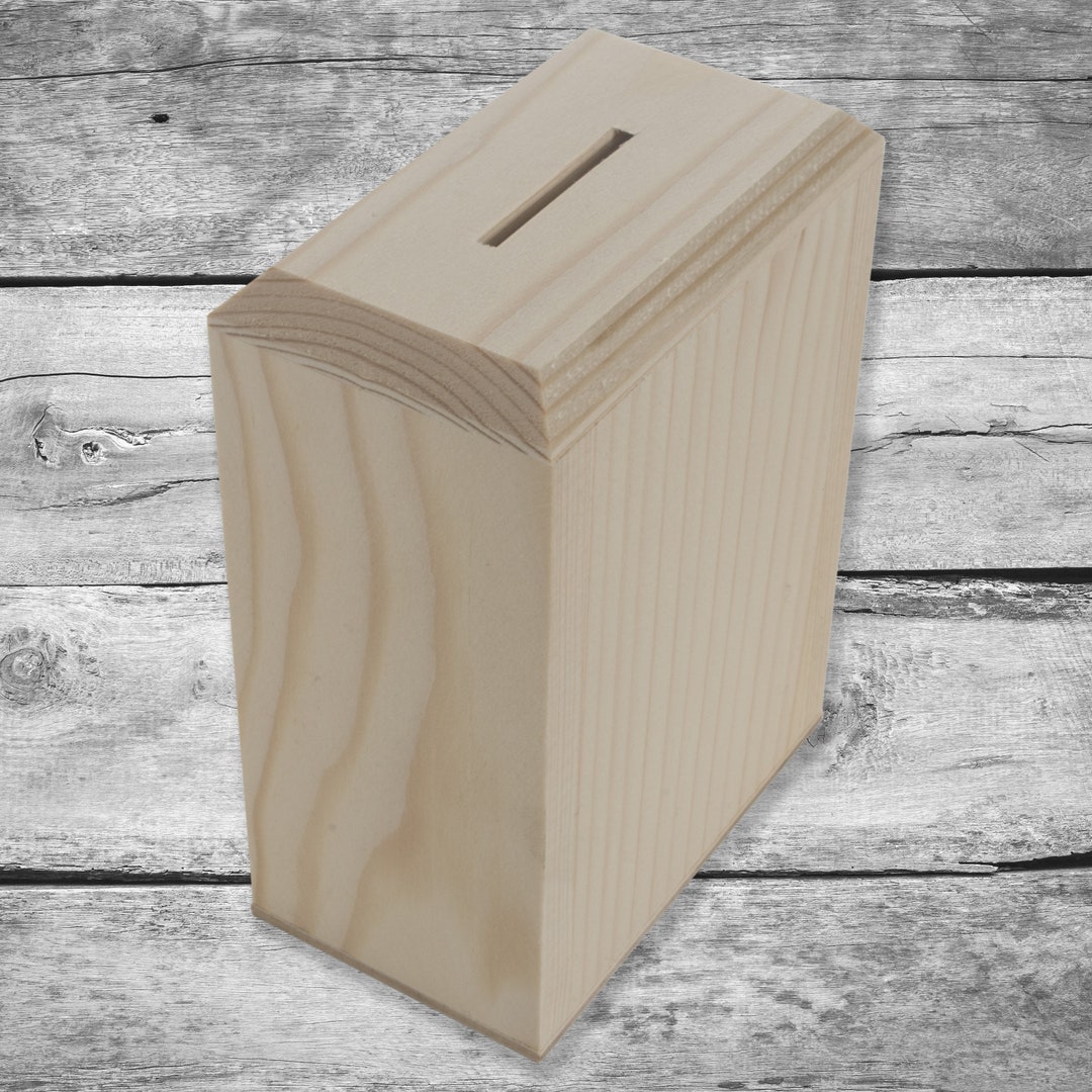 Small Wooden Money Tipping Saving Box Piggy Bank Coin Donation ...