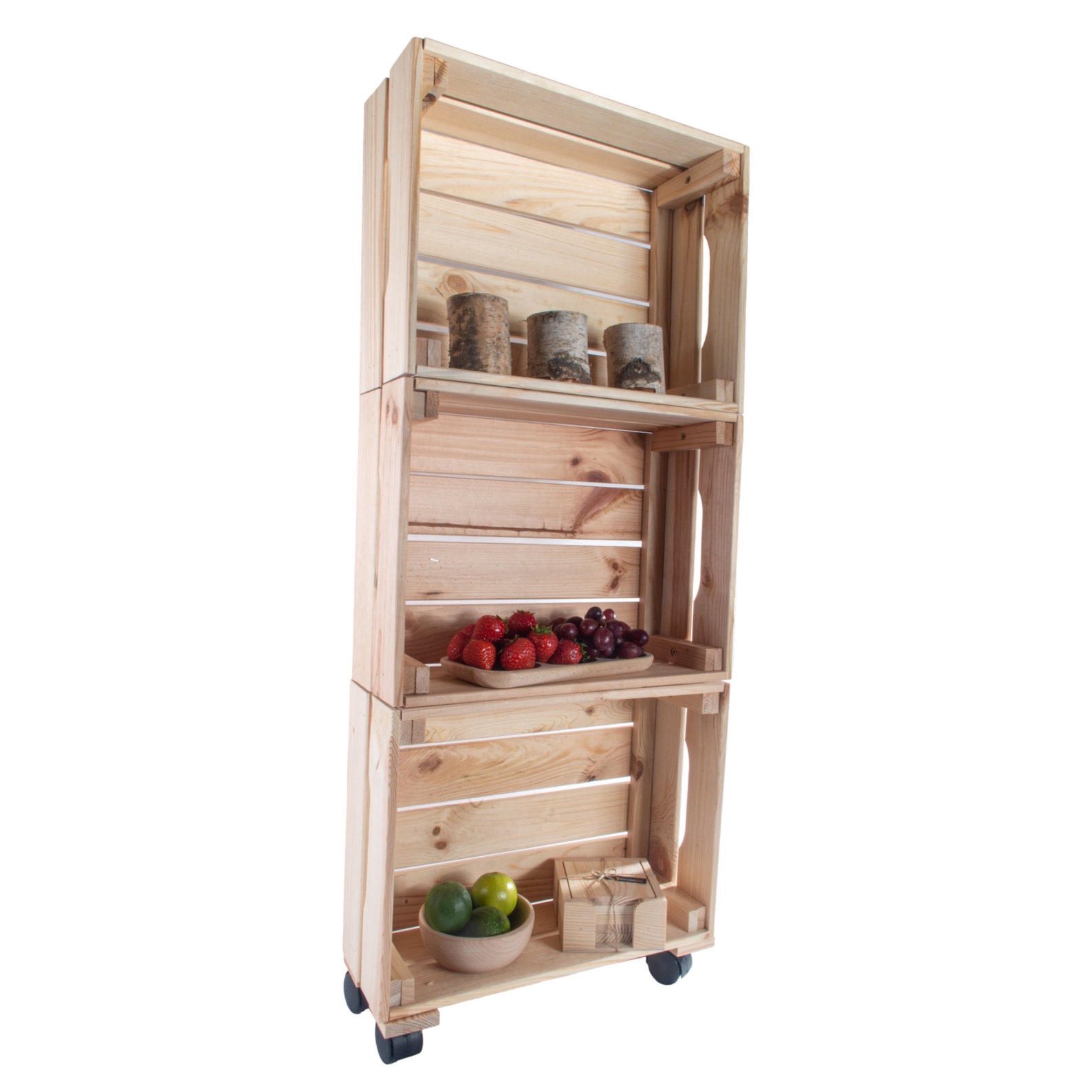 Shallow Stacking Solid Wooden Crate With Wheels | 1-4 Tier | Decorative ...
