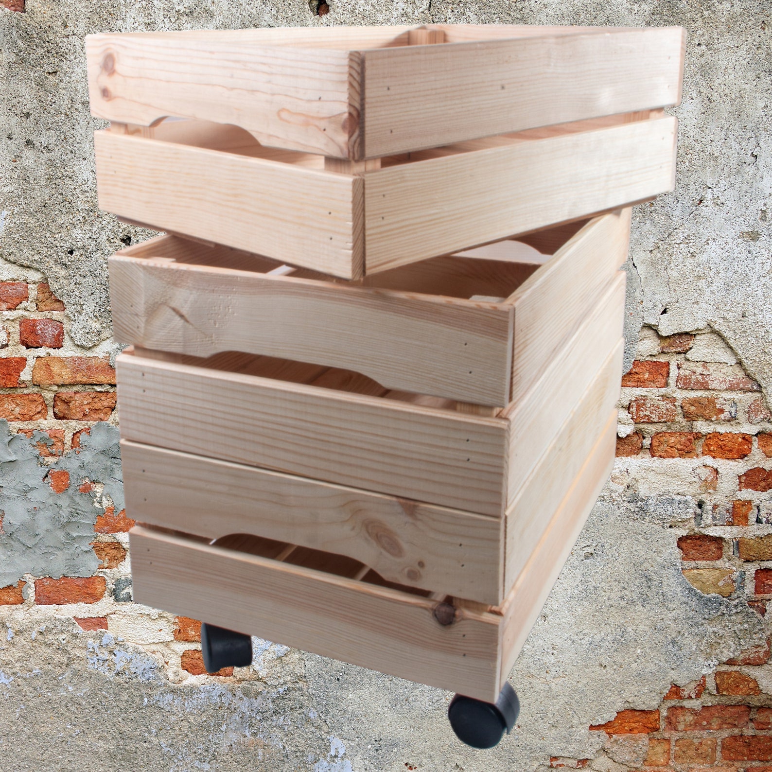 Shallow Stacking Solid Wooden Crate With Wheels | 1-4 Tier | Decorative ...