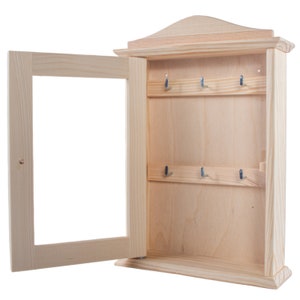 Wooden Key Cabinet Glass Door | 6 Hooks | Wall Mounted Box Key's Rack ...