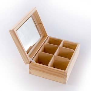 Wooden 6 Compartments Box With Mirror | Makeup Jewellery Trinket ...