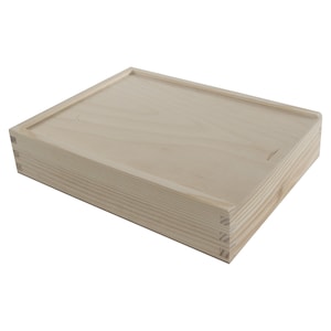Shallow Pinewood Box With Sliding Lid | Photo Keepsake Gift Memory ...