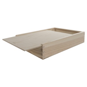 Shallow Pinewood Box With Sliding Lid | Photo Keepsake Gift Memory ...