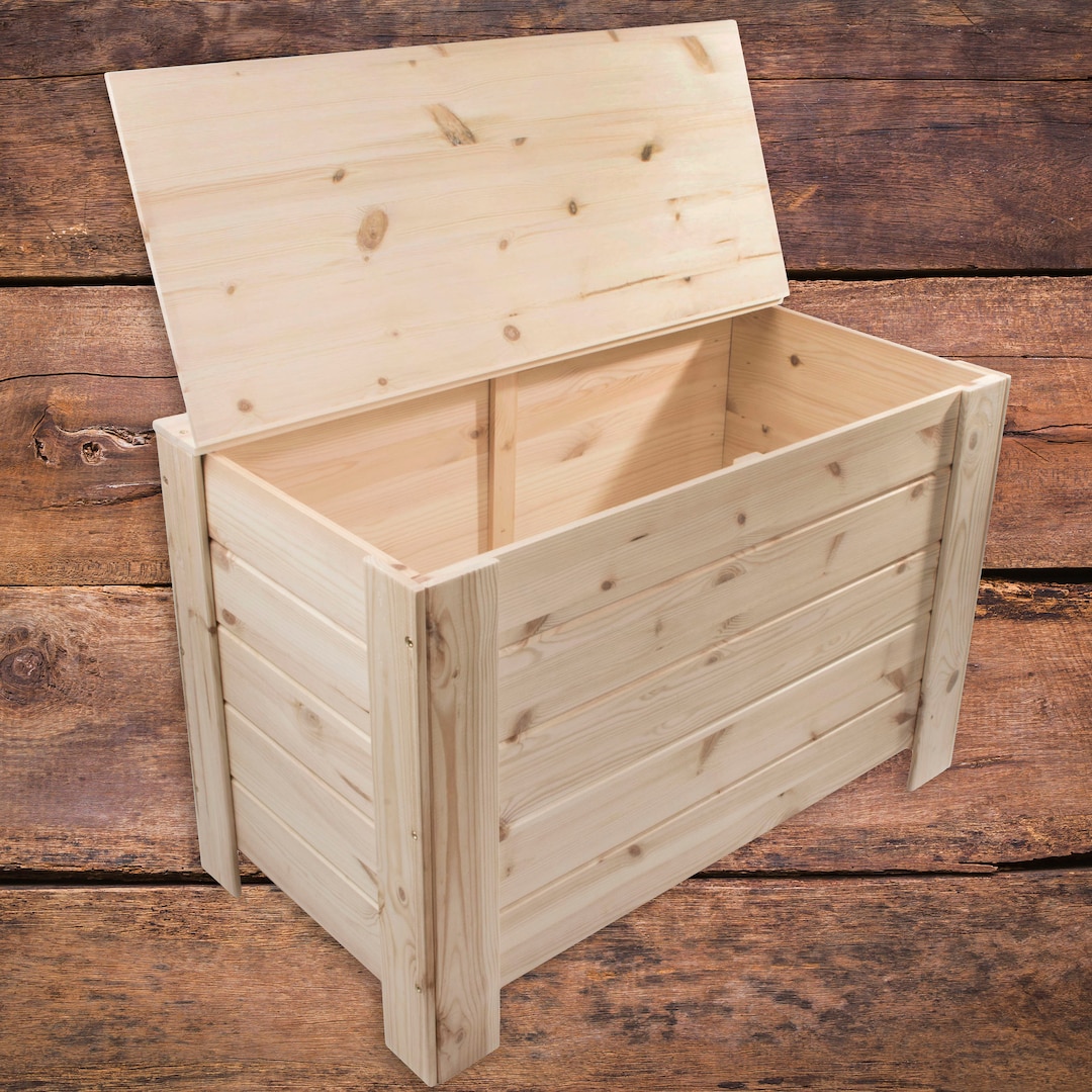 Large Wooden Decorative Storage Chest Bedding Trunk With Hinged Lid ...