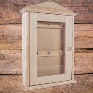 Wooden Key Cabinet Glass Door | 6 Hooks | Wall Mounted Box Key's Rack ...