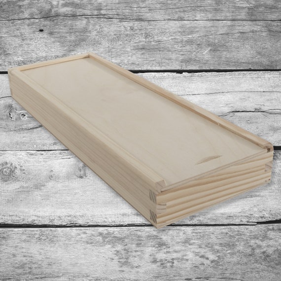 Wooden Oblong Shallow Box With Sliding Lid Crayons Pencils - Etsy