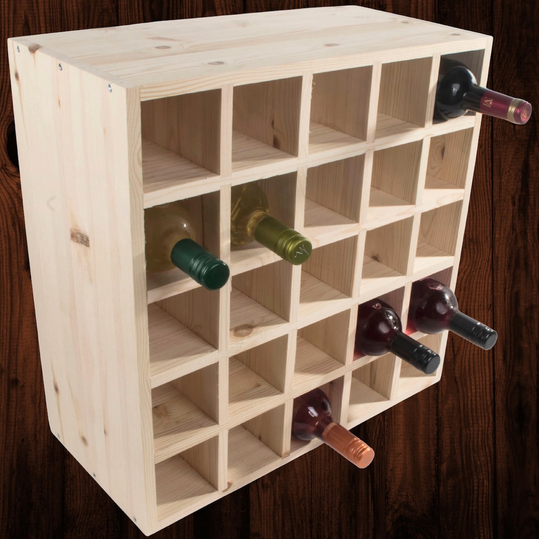 Square Wooden 25 Bottle Wine Rack | Fully Assembled | 52 X 25 X 52 Cm ...