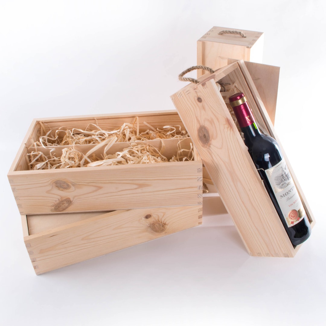 Wooden Wine Box With Sliding Lid | Wine Case Crate | Pre Filled With ...
