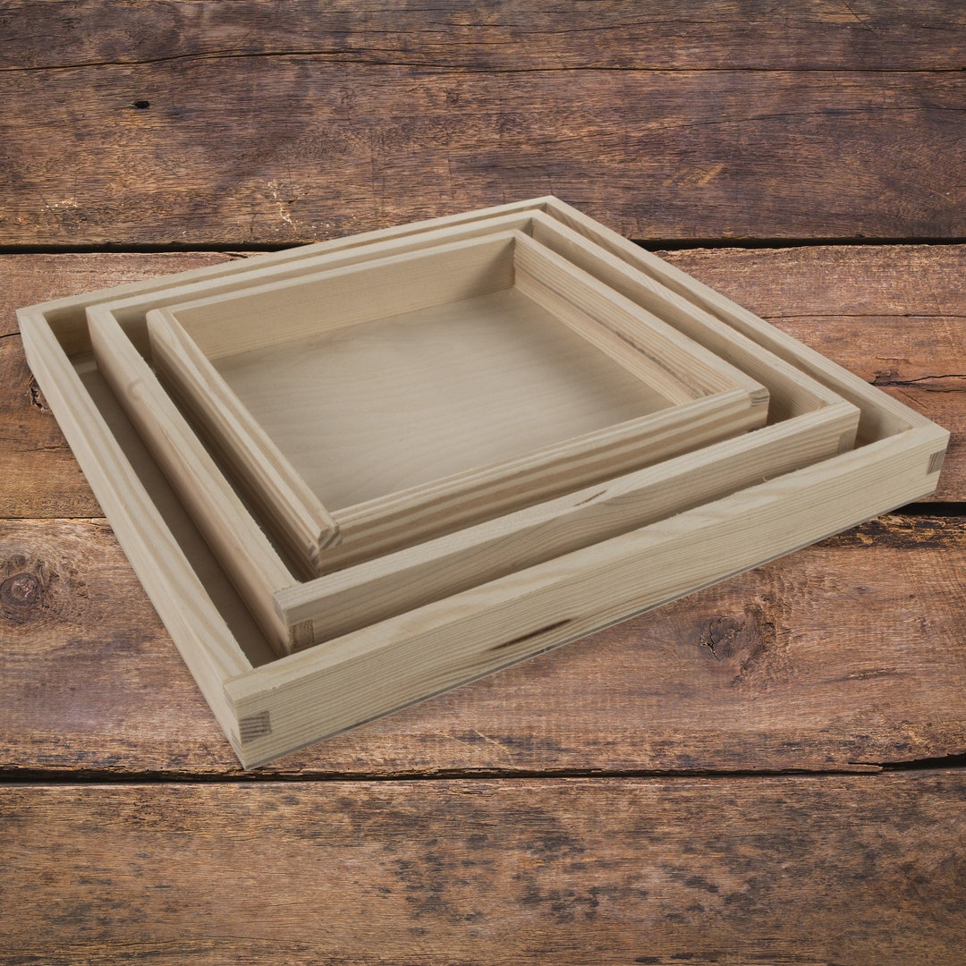 Square Wooden Shallow Tray | 3 Sizes | Tea Coffee Food Drinks Snack ...