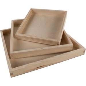 Square Wooden Shallow Tray | 3 Sizes | Tea Coffee Food Drinks Snack ...