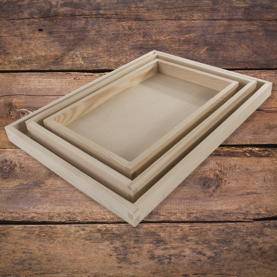 Rectangle Wooden Shallow Tray | 3 Sizes | Tea Coffee Food Drinks Snack ...