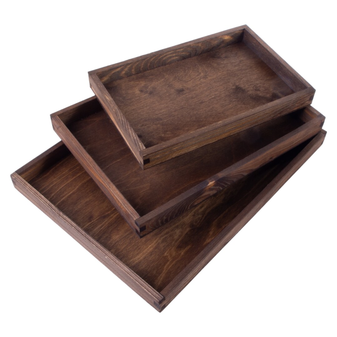 Rectangle Dark Oak Wooden Shallow Tray | Home Decor Pocket Stuff Bits ...