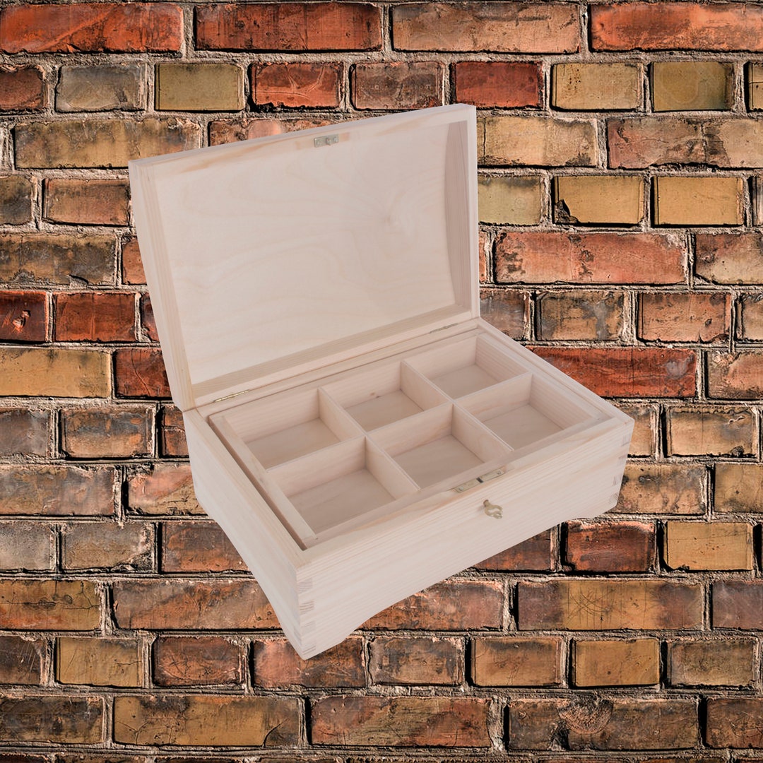 Wooden Key Lockable Treasure Chest With 6 Compartments Removable ...