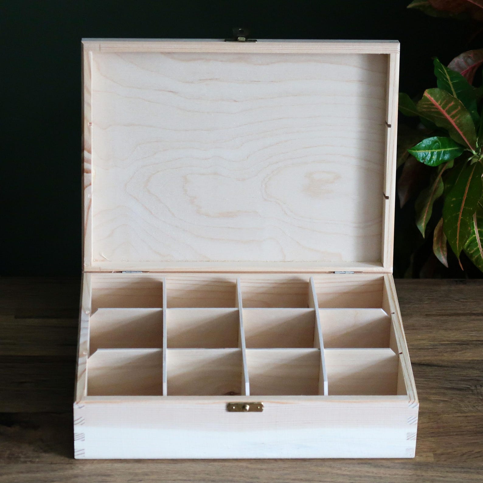 Wooden 12 Compartments Box With Lid | Tea Jewellery Trinket Keepsake ...