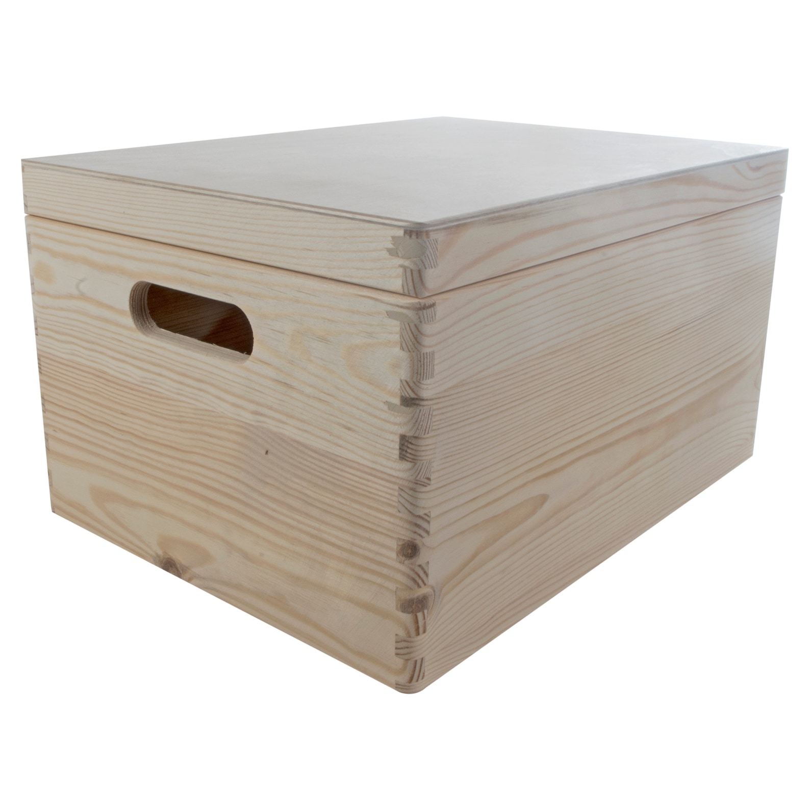 Large Wooden Storage Box With Hinged Lid & Cut-out Handles - Etsy UK