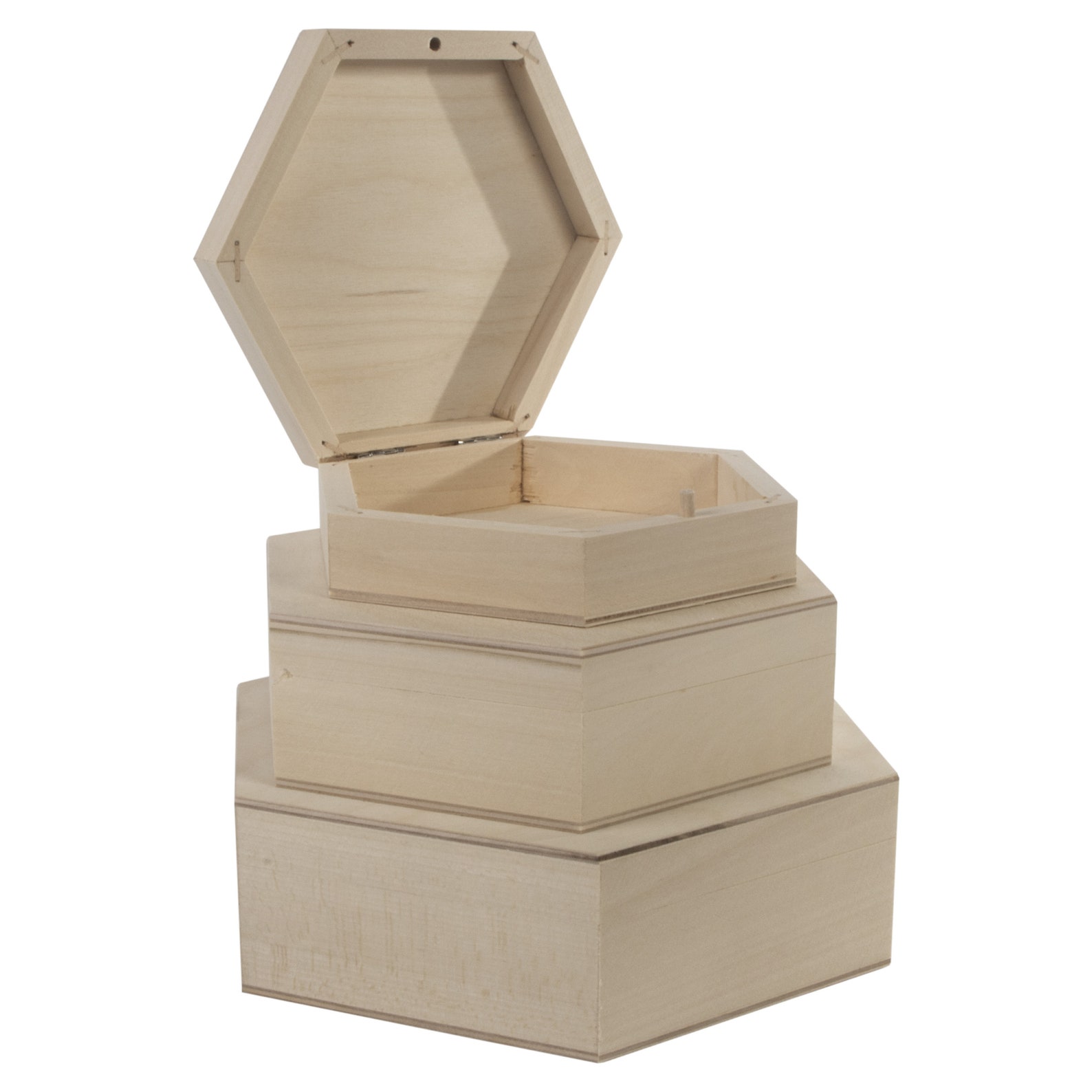 Hexagonal Blank Wooden Boxes | Choice of Sizes | Hinged Lid | Craft ...