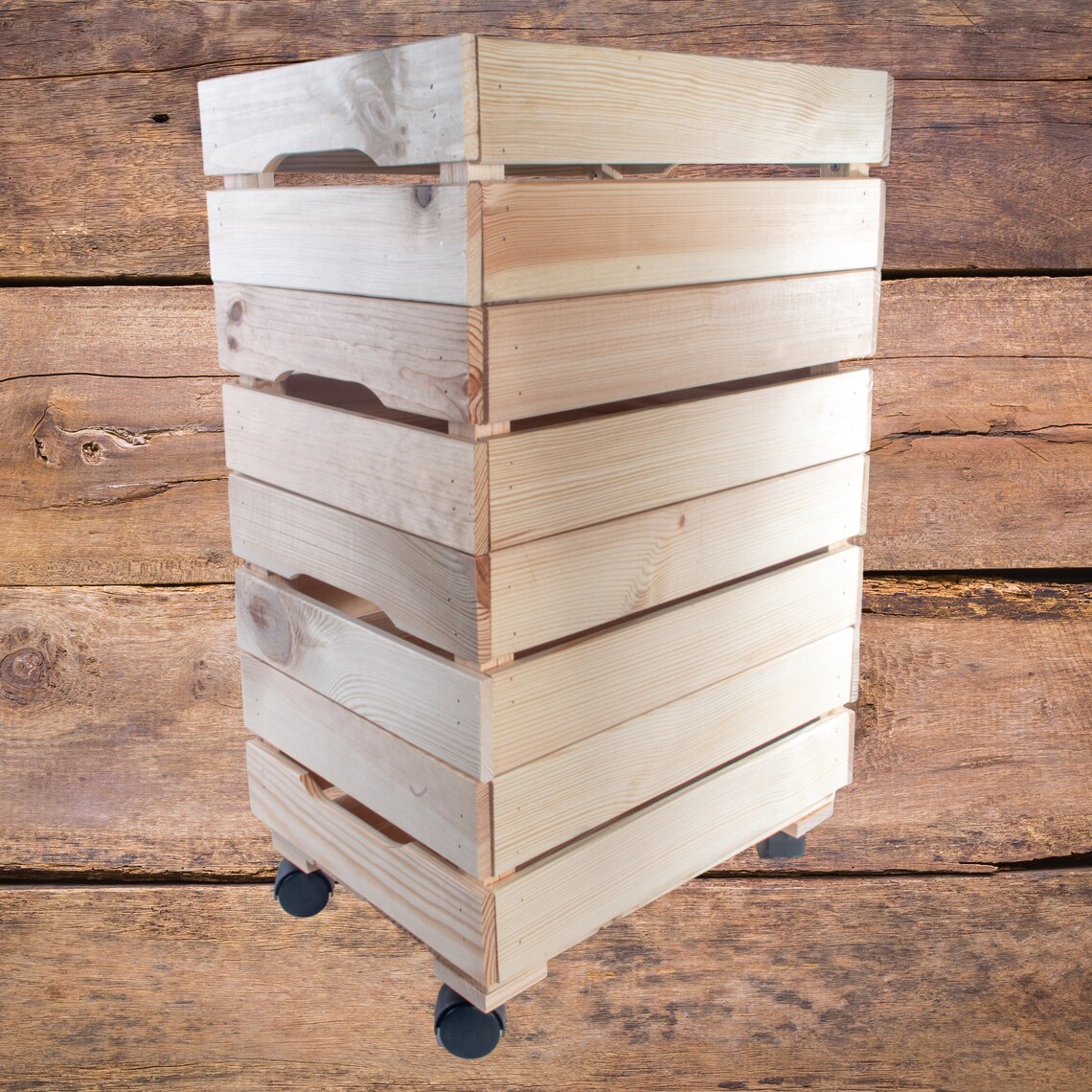 Shallow Stacking Solid Wooden Crate With Wheels | 1-4 Tier | Decorative ...