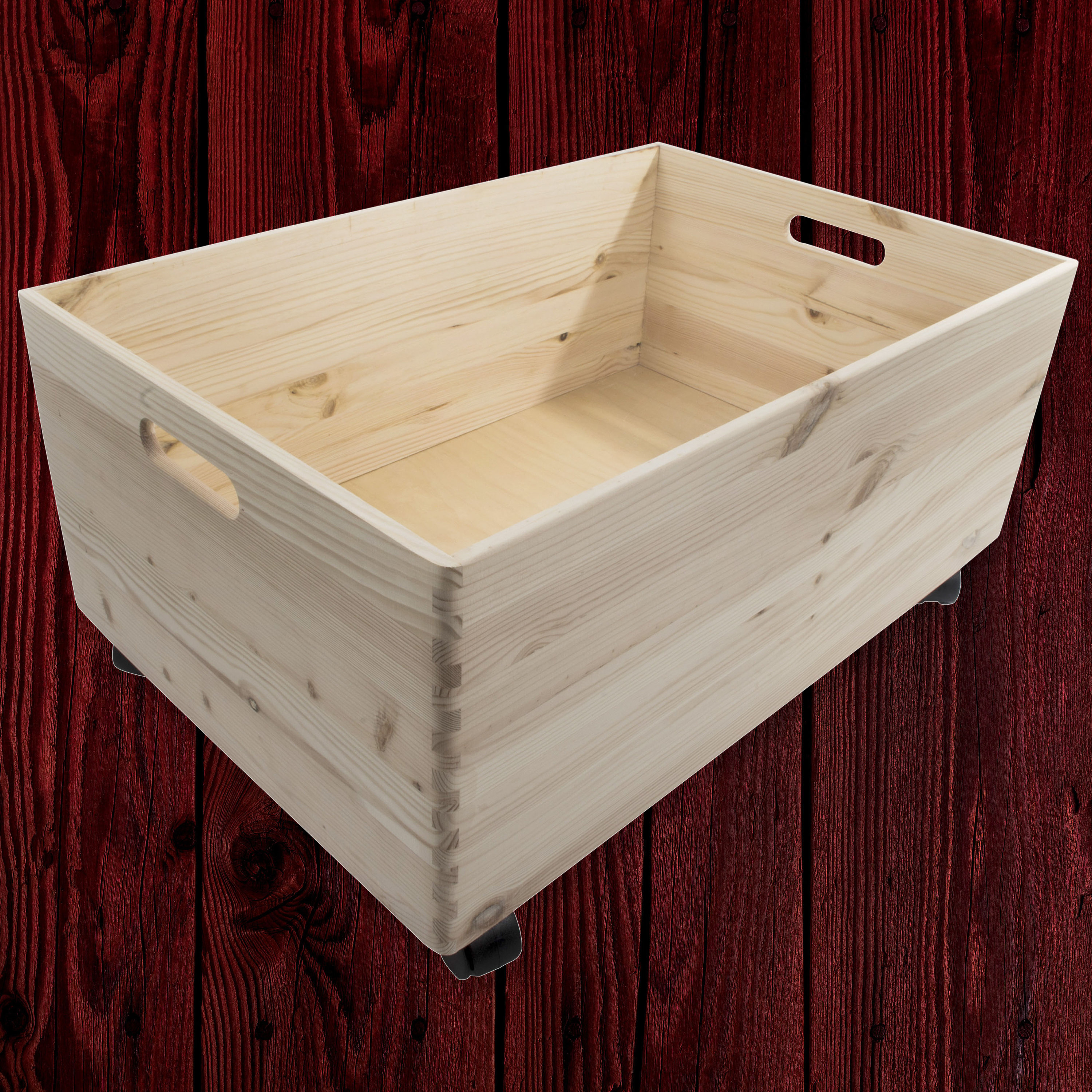 Extra Large Wooden Storage Crate Box | Wheels | Cut-out Handles Non ...