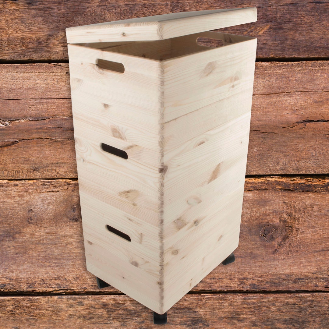 3 Tier Wooden Storage Box With Lid, Handles & Wheels | Toy Trolley Rack ...