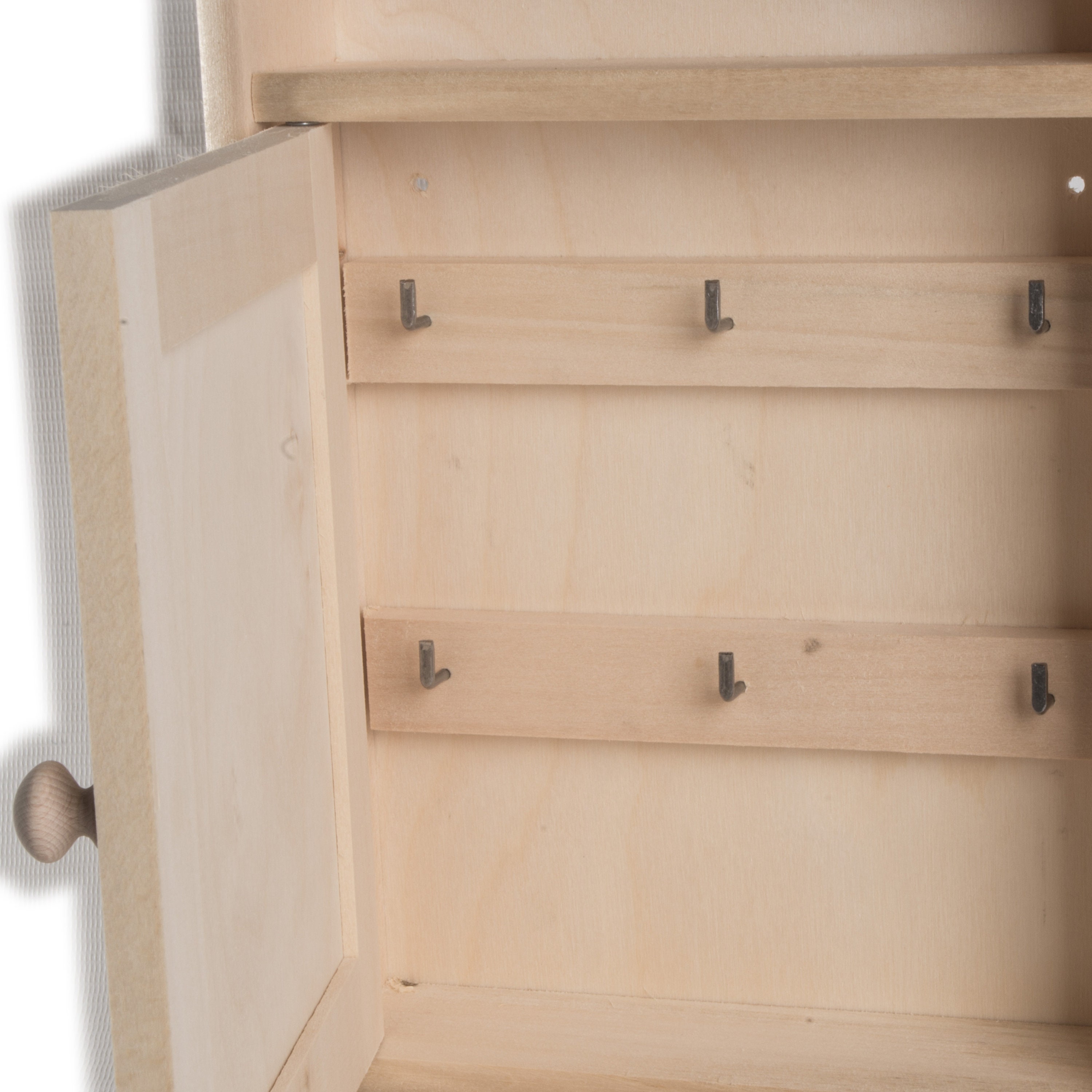 Wooden Key Cabinet With Drawer & 6 Hooks | Wall Mounted Box Key's Rack ...
