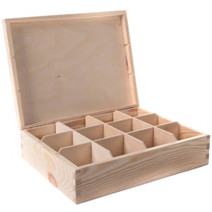 Wooden 12 Compartments Box With Lid | Tea Jewellery Trinket Keepsake ...