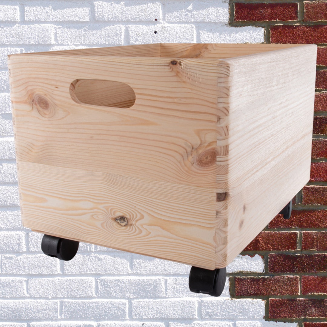 Large Deep Wooden Display Open Storage Box With Cut-out Handles ...