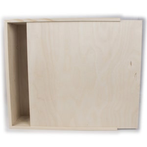 Unpainted Square Shallow Decorative Wooden Box With Sliding Lid 35.5 X ...