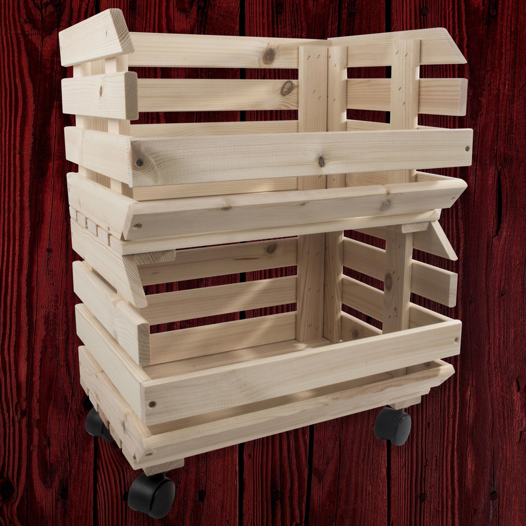 2 Tier Wooden Vegetable Food Storage Rack Trolley Storage Crate With ...