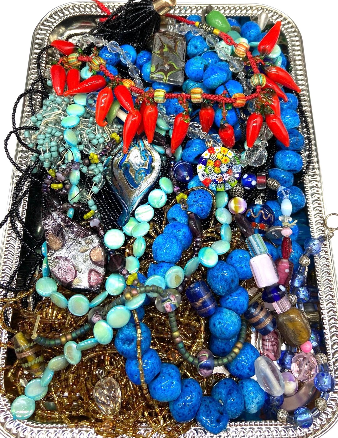 Art Glass Beads Stone Beaded Broken Costume Jewelry Lot Craft Beads ...