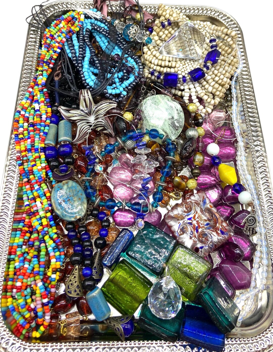 Art Glass Beads Stone Beaded Broken Costume Jewelry Lot Craft Beads ...