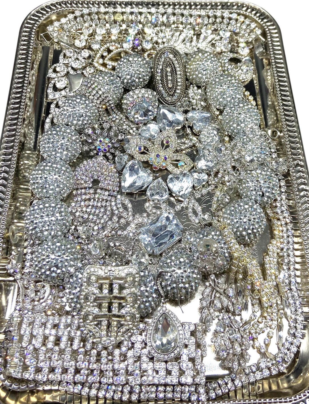 VINTAGE - MOD Broken Clear Silver Rhinestone Costume Jewelry Lot Art ...