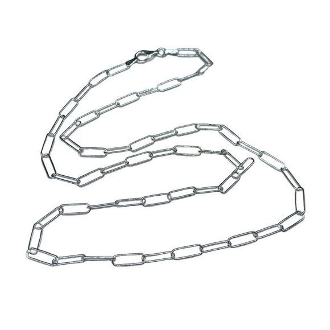 16” Solid Sterling Silver Paperclip Chain Link Necklace Solid 925 Italy ...