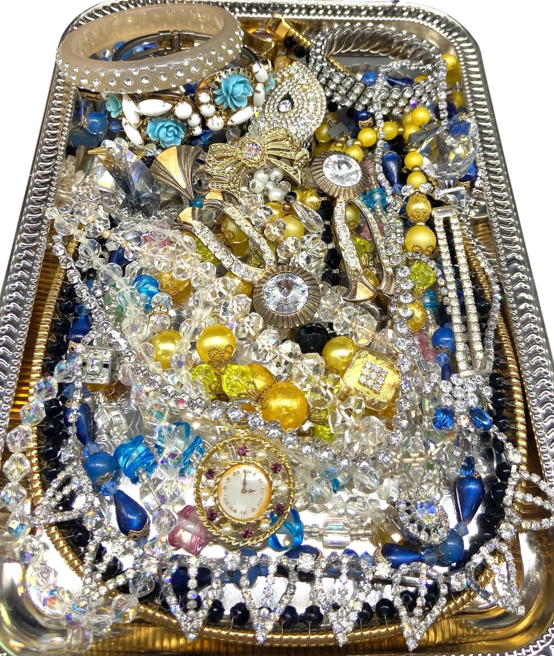 VINTAGE Broken Costume Jewelry Lot Rhinestone Rhinestones Upcycle ...