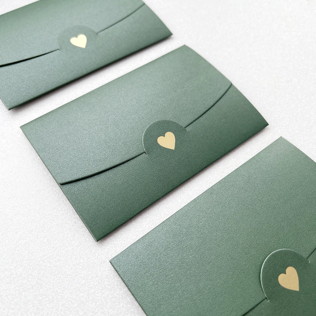 Green & Gold Tiny Cute Message Envelopes, Message Pouch, Mini Green ...