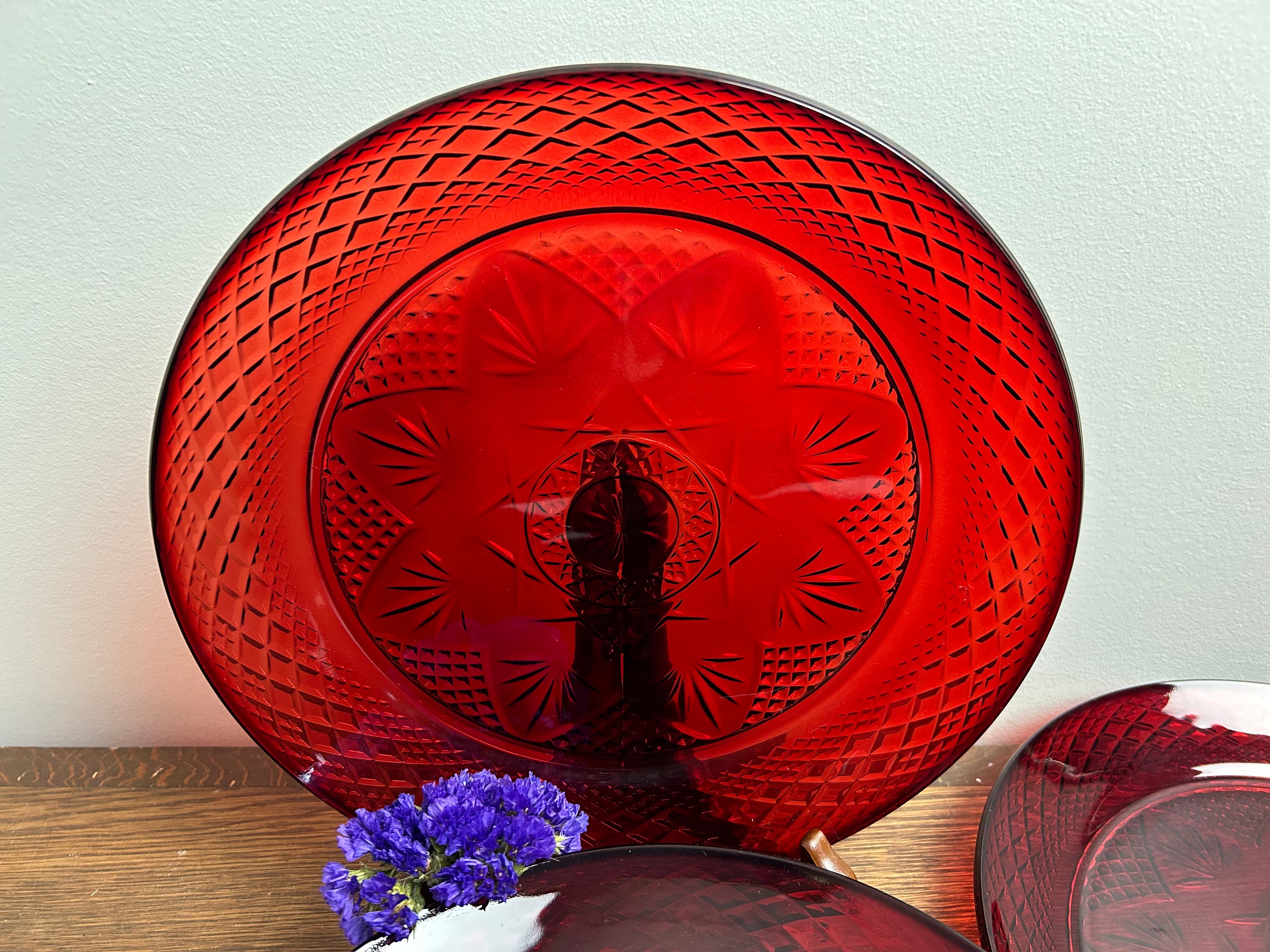 Vintage Cristal D'arques Ruby Red Glass Plates - Set of 6 - Etsy
