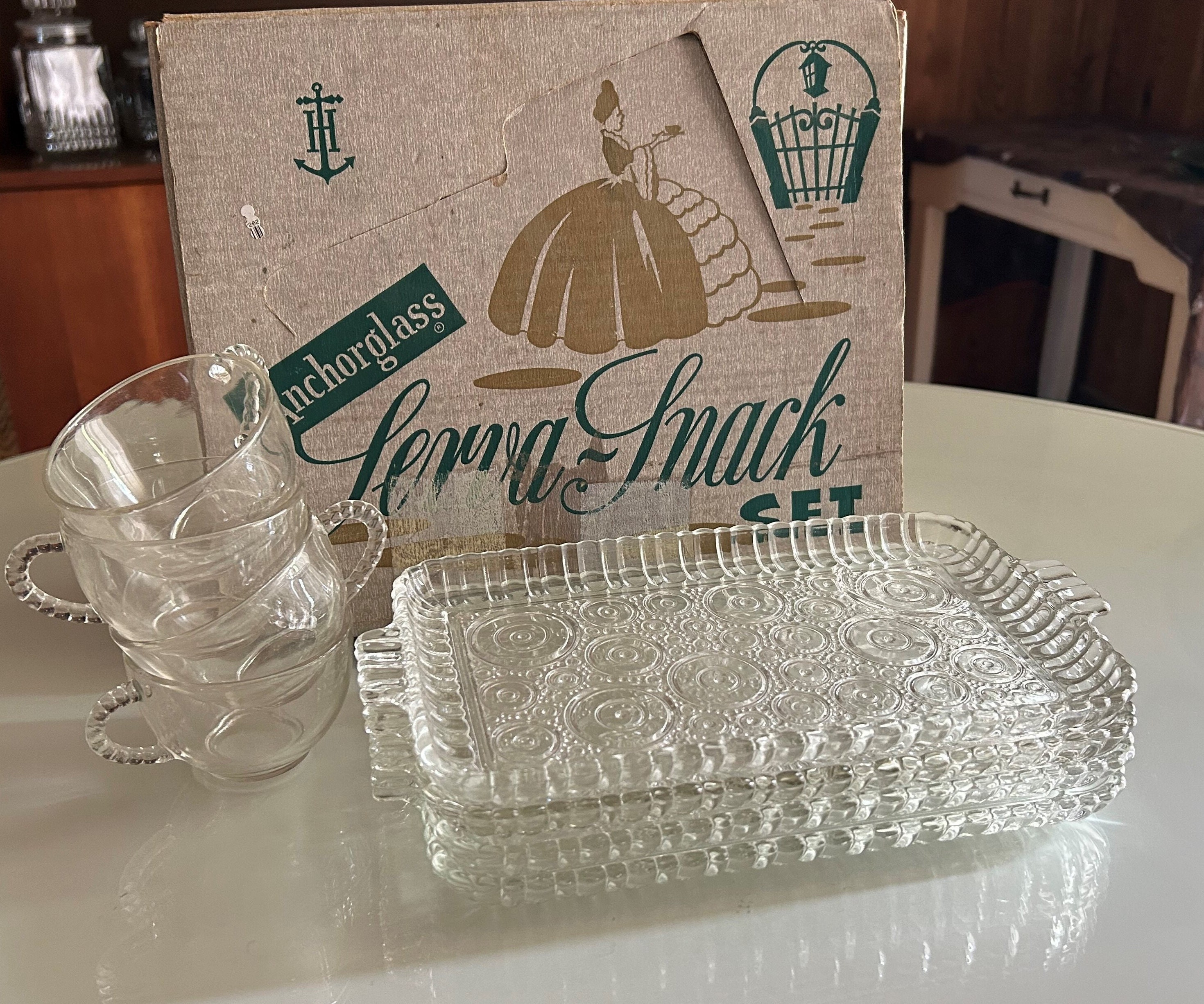 Vintage Anchor Hocking colonial Lady 8 Piece Clear Glass Serva-snack ...