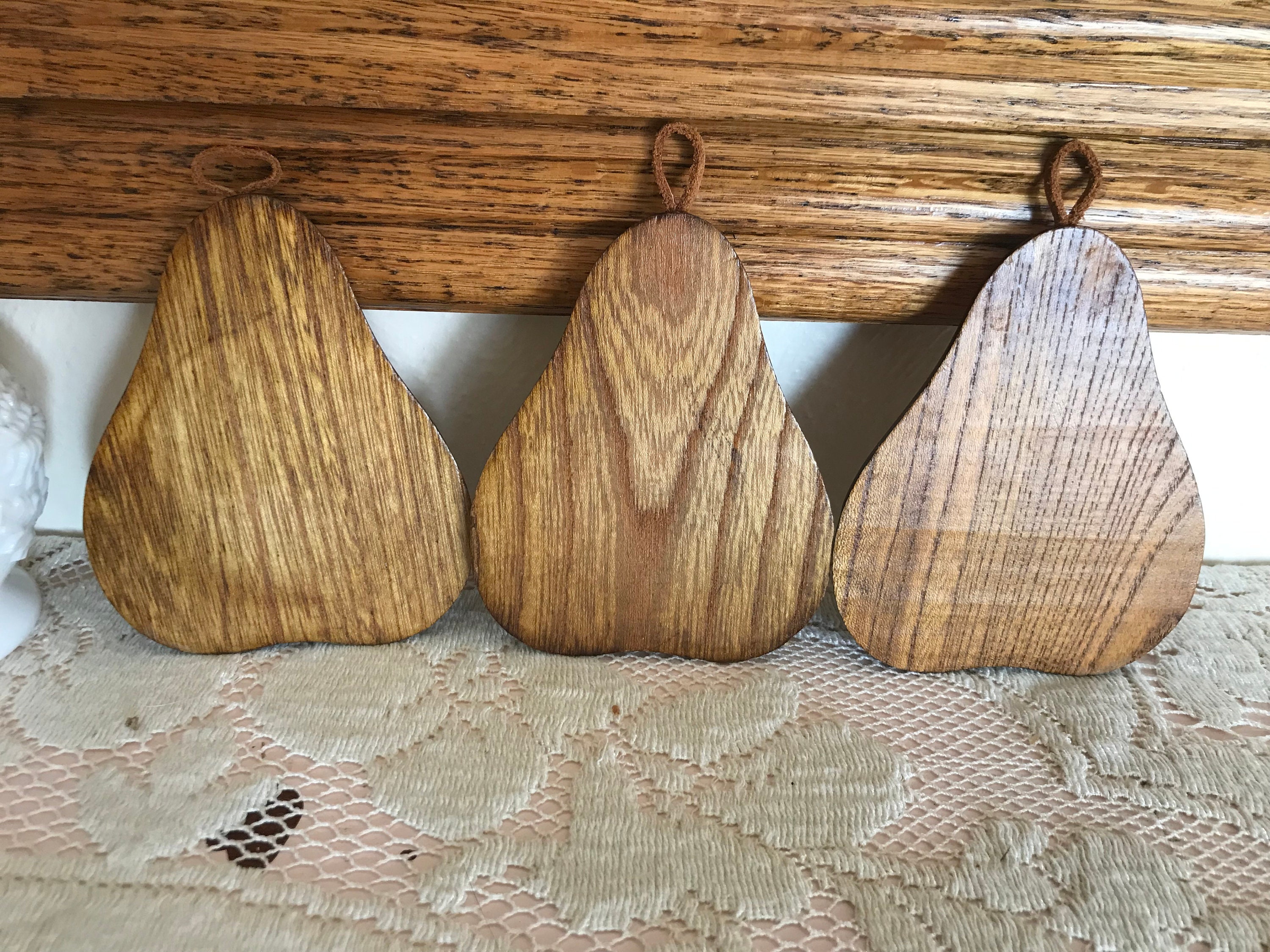 Mid Century Pear Shape Wood Cork Hangable Coasters With Leather Loops ...