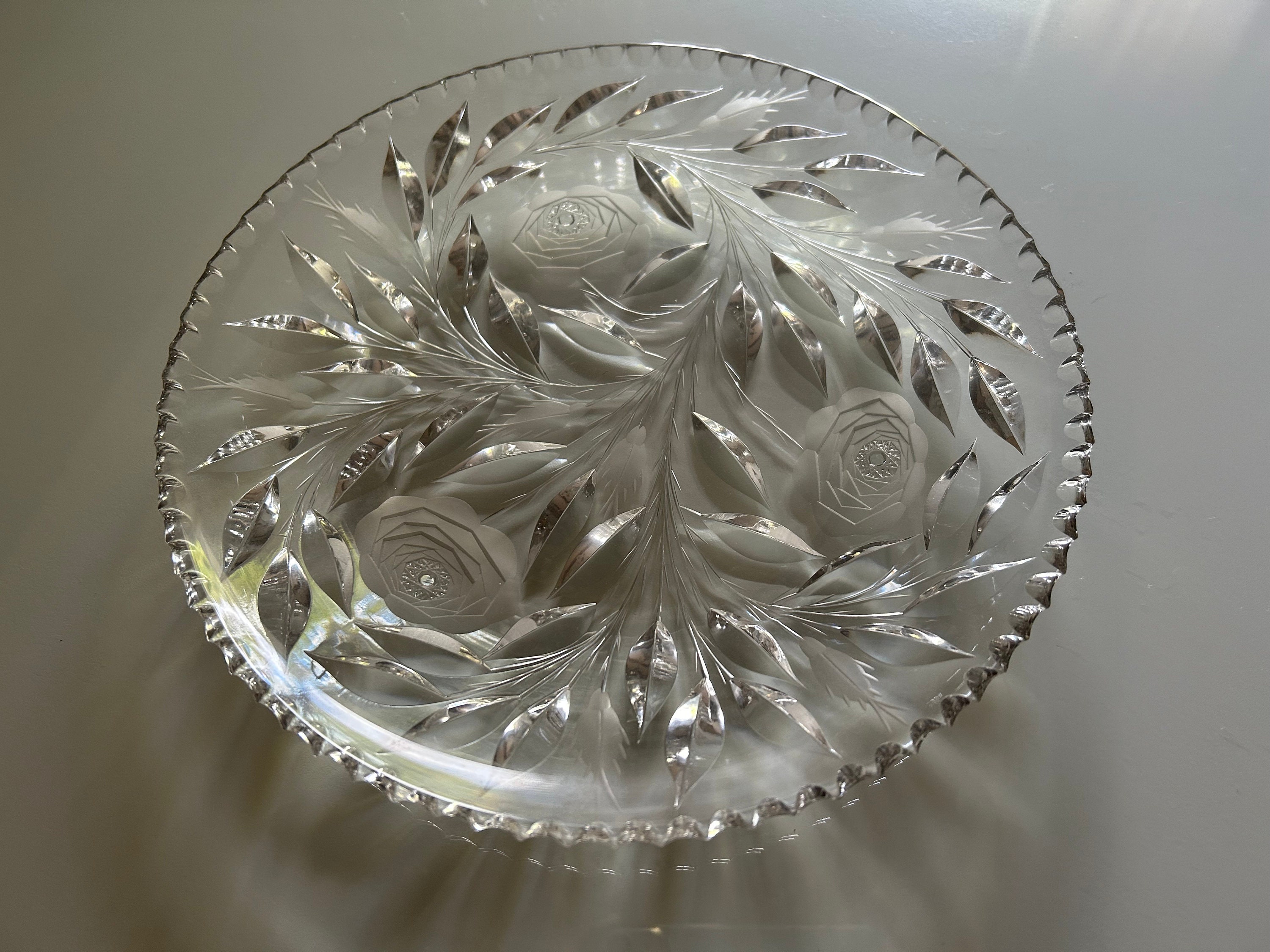 Antique American Brilliant Period Frosted Rose Cut Crystal Sawtooth ...