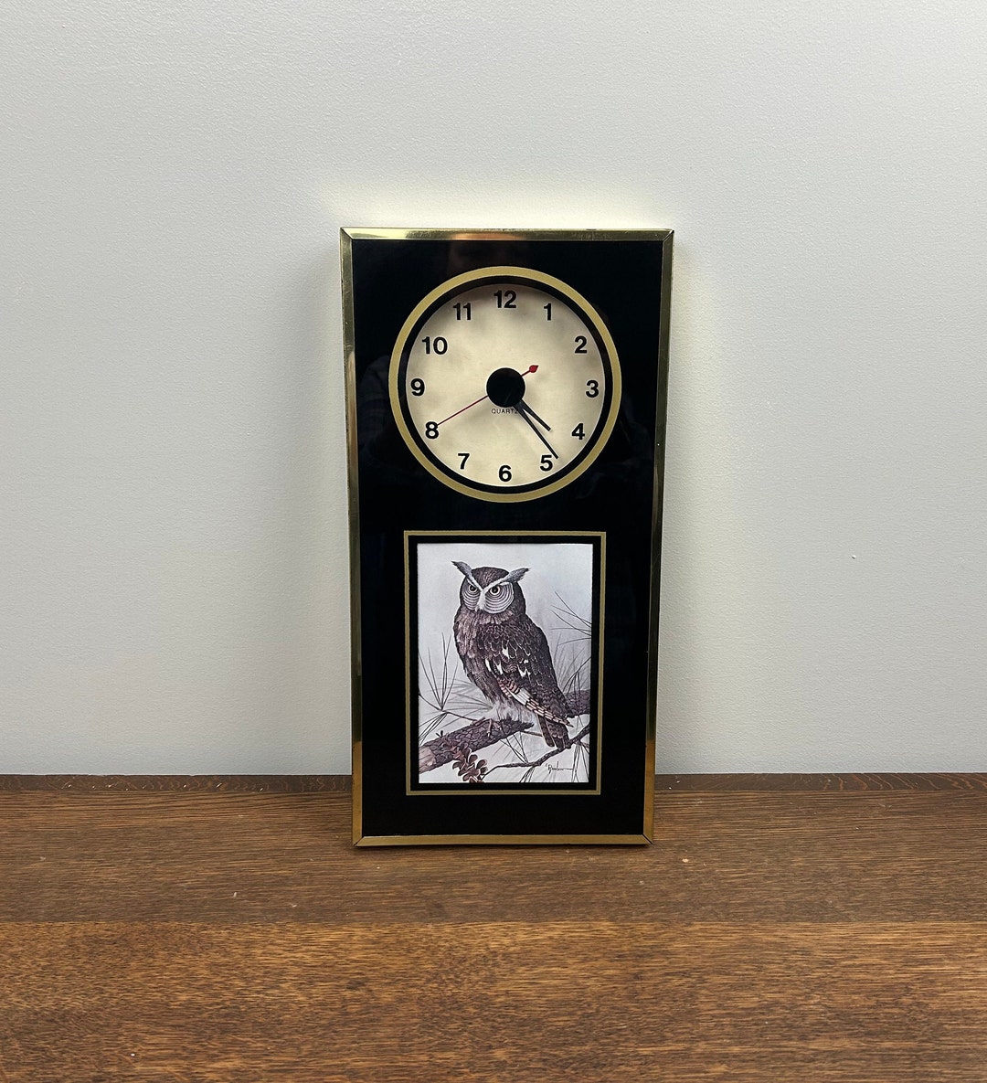 Vintage 1980s Owl Wall Clock: E. Rambow Art, Brytone Mechanical Mirror ...