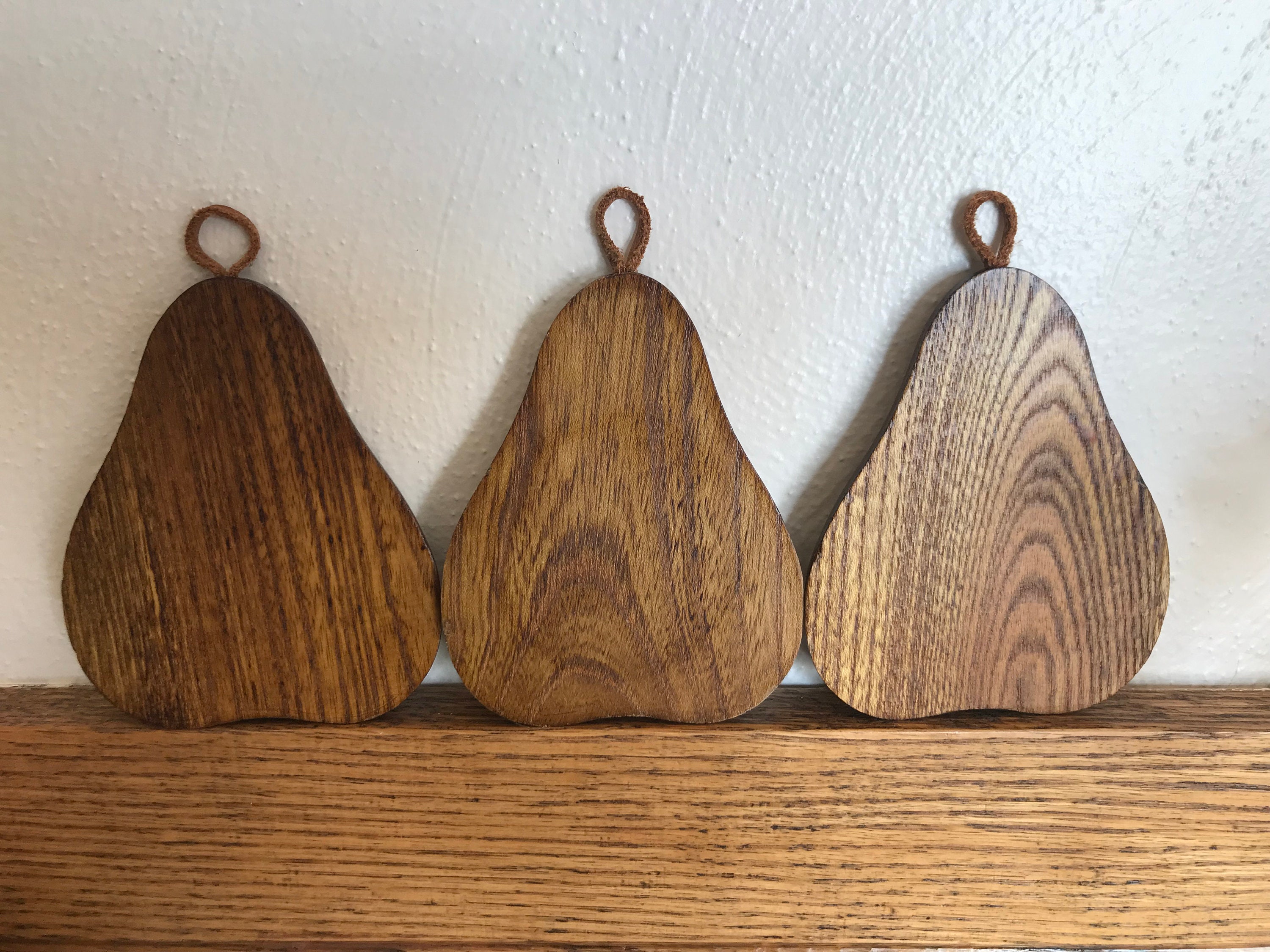Mid Century Pear Shape Wood Cork Hangable Coasters With Leather Loops ...