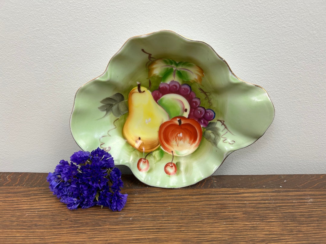 Vintage Lefton China Hand Painted Fruit Bowl Spoon Rest Nut Candy or ...