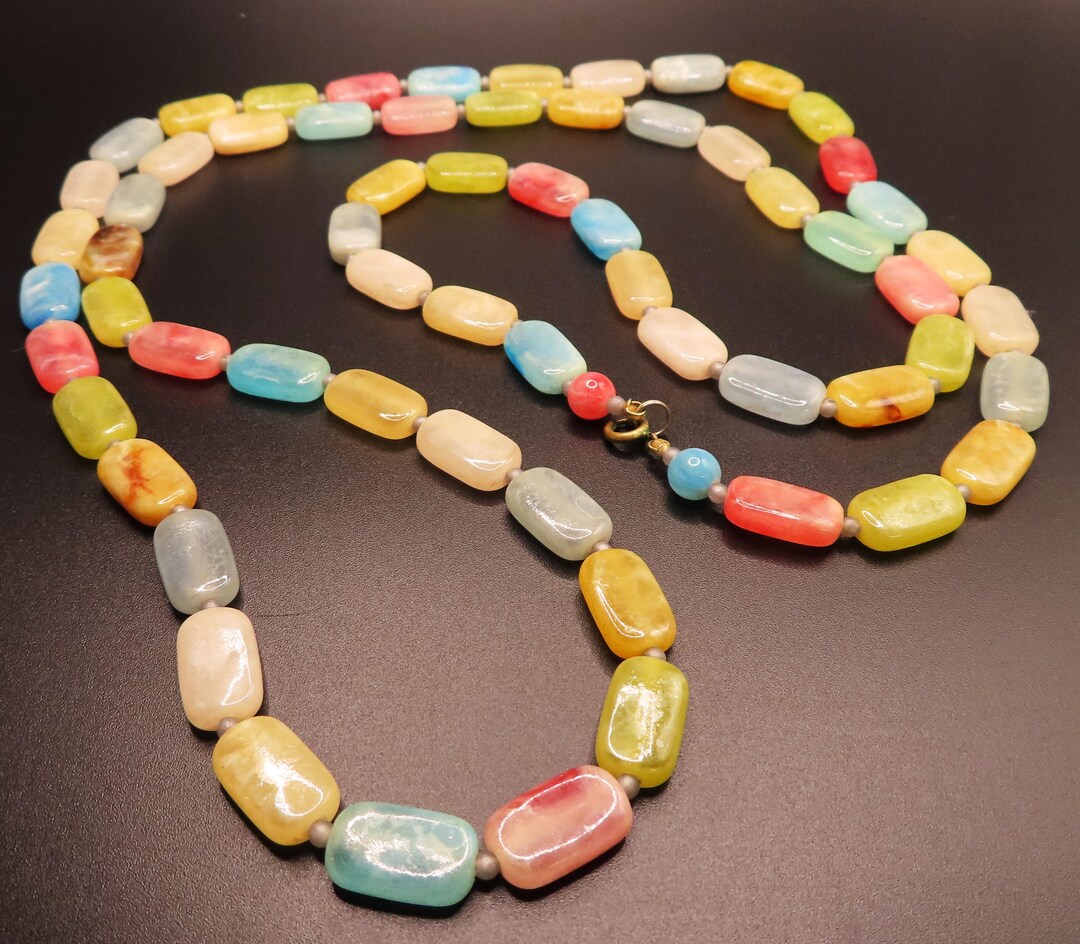 Vintage Lucite Multi-color Chiclets Necklace, 48 In. Pastel Colors With ...