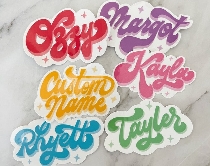 Custom Retro Name Stickers, Custom Name Stickers for School, Custom ...