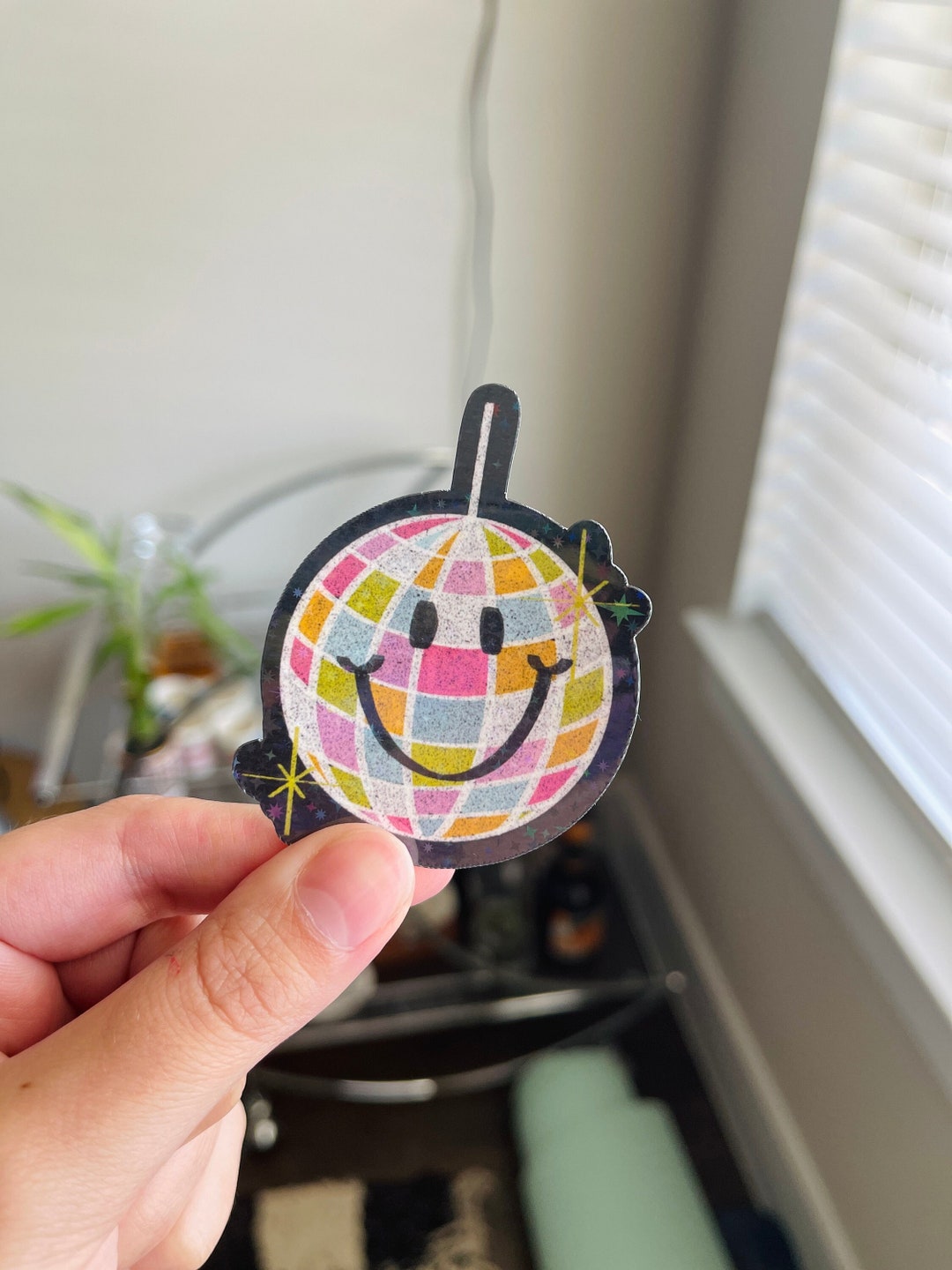 Disco Ball Sticker, Disco Sticker, Disco Ball Smiley Sticker, Smiley ...