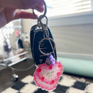 Heart Cake Acrylic Keychain, Cake Keychain, Heart Cake Keychain ...